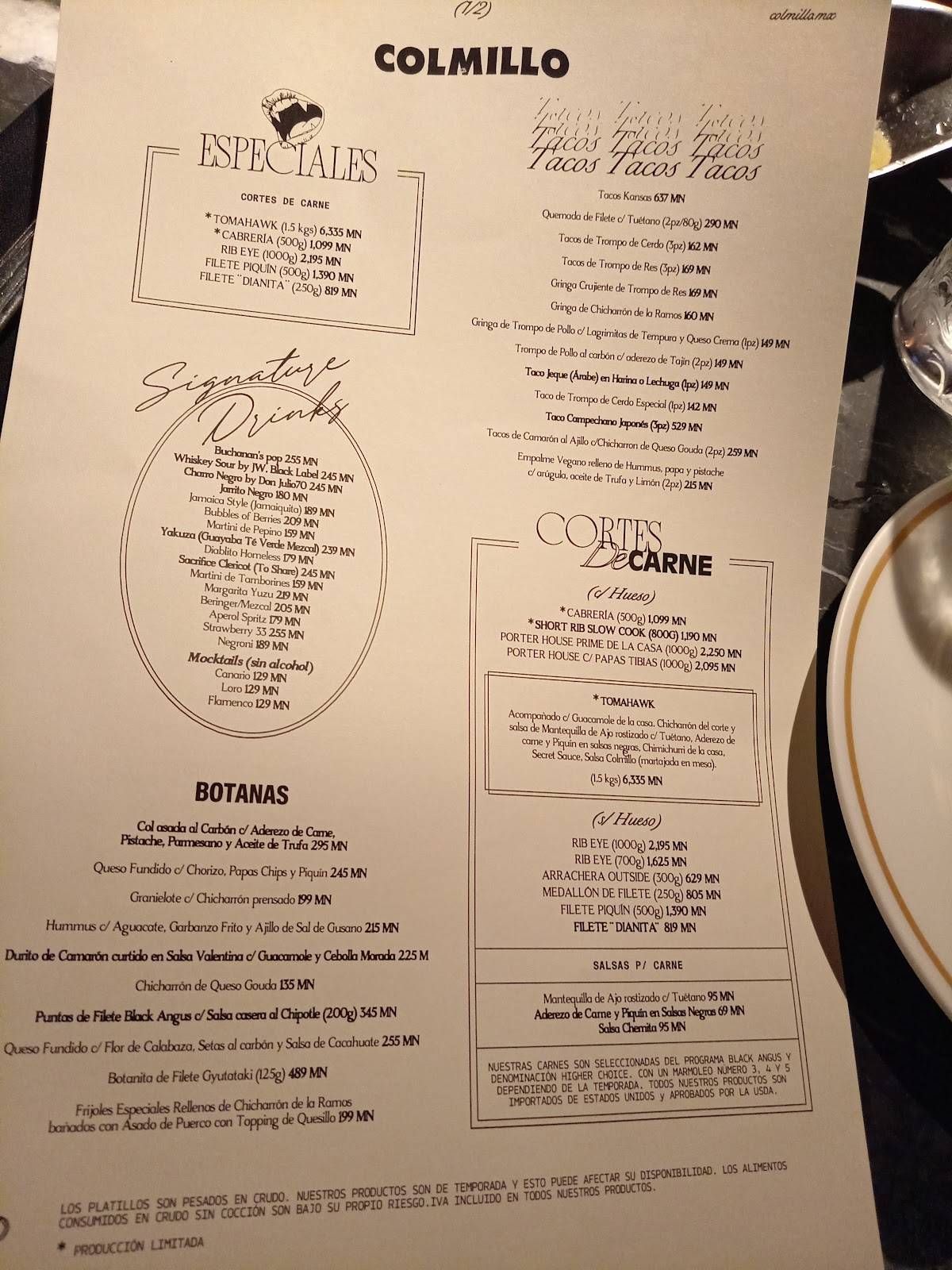 Carta del restaurante Colmillo Arboleda, San Pedro Garza García, Parque ...