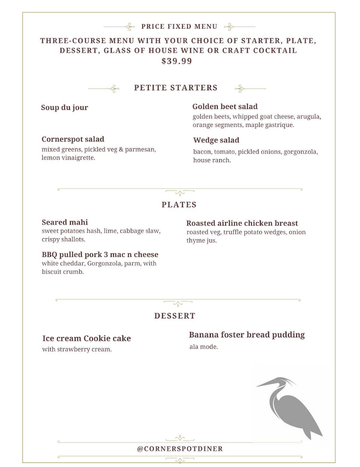 Menu at Corner Spot Dine + Drink restaurant, Bonita Springs