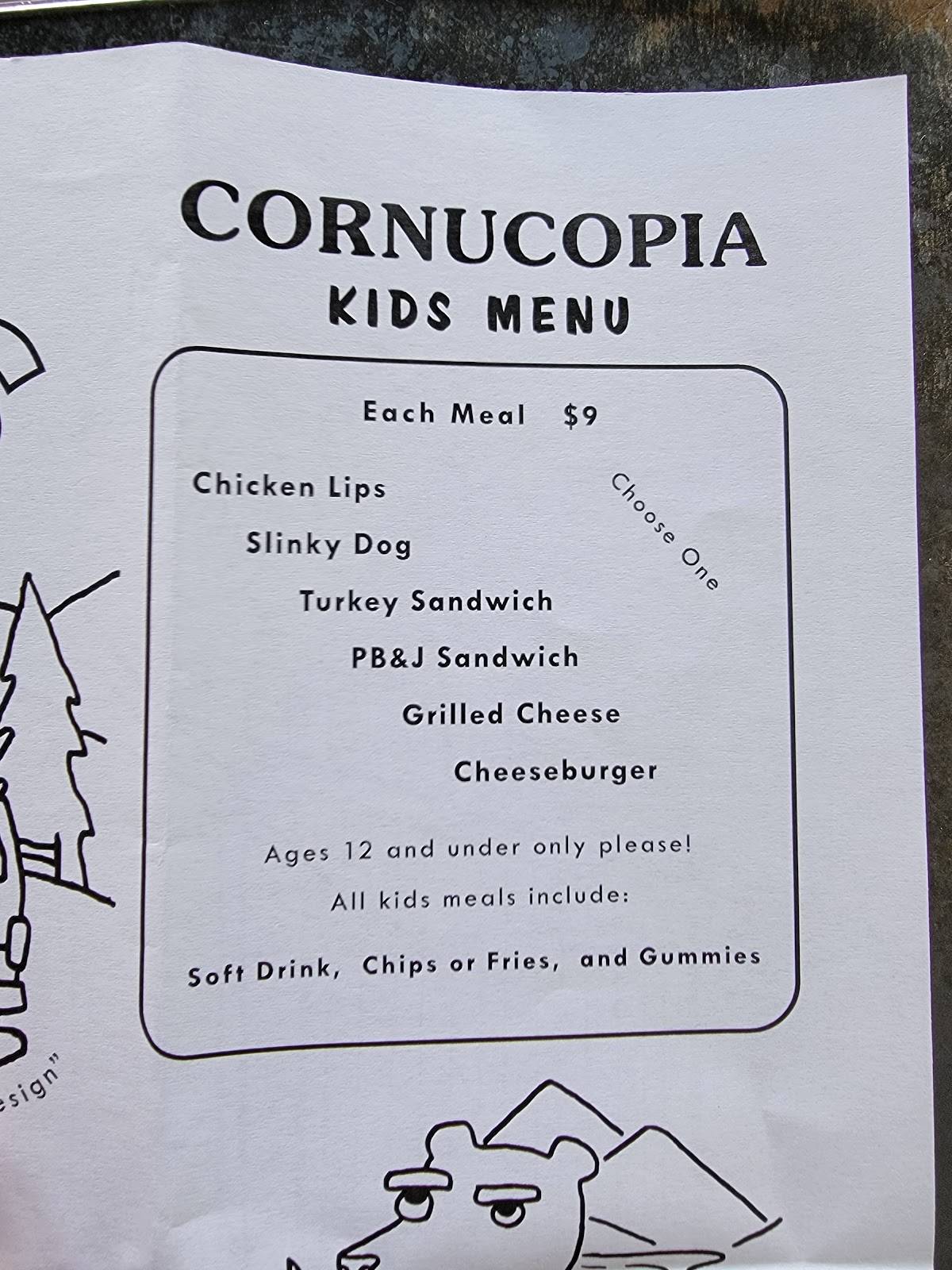 Menu at Cornucopia Restaurant, Cashiers
