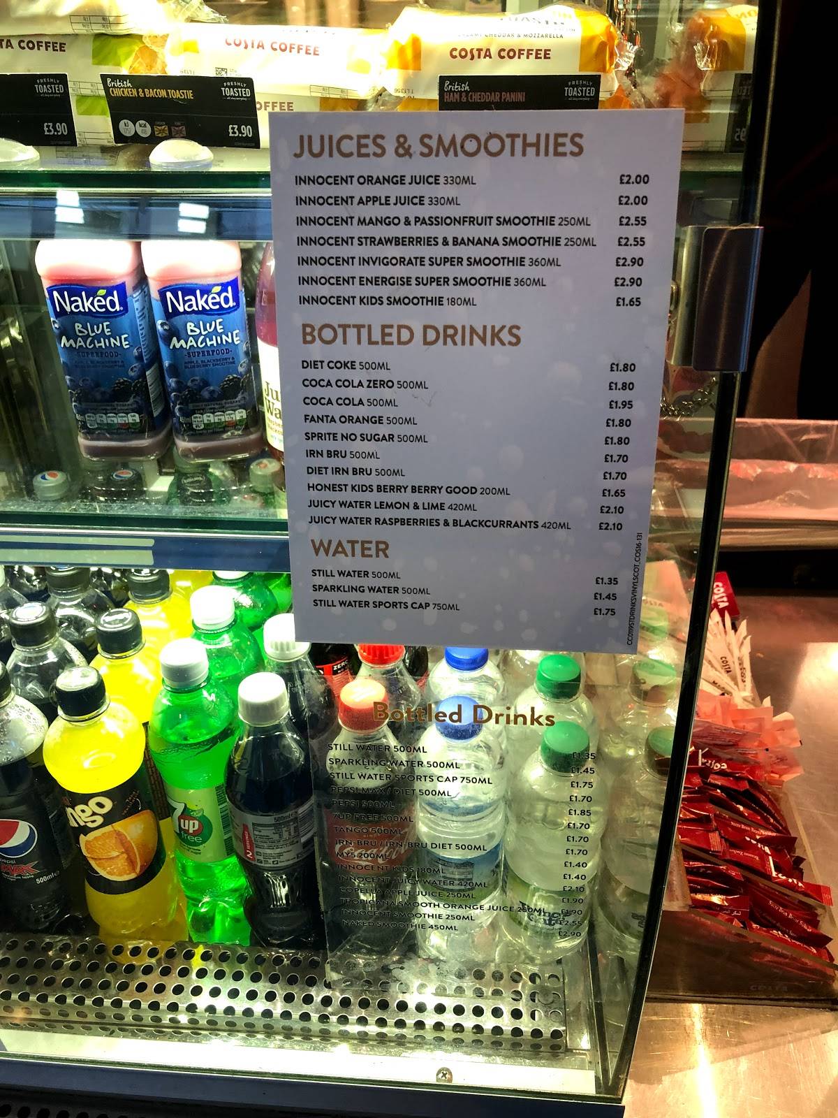 Menu at Costa Coffee, London, 15St Marys Axe