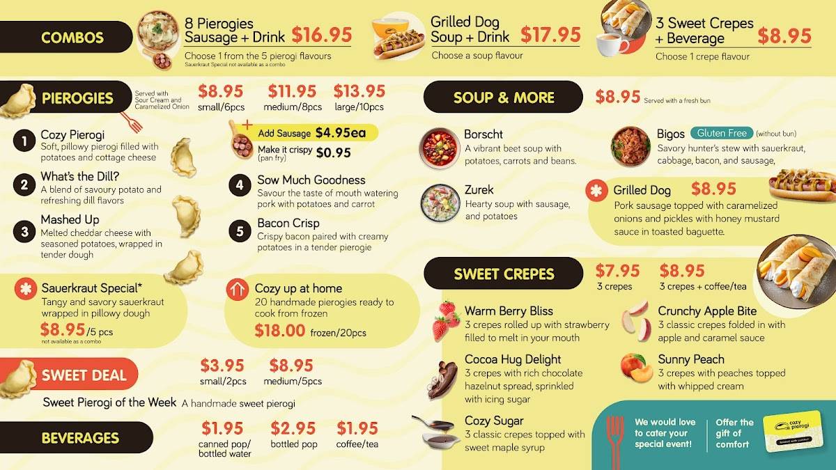 Menu at Cozy Pierogi restaurant, Grande Prairie