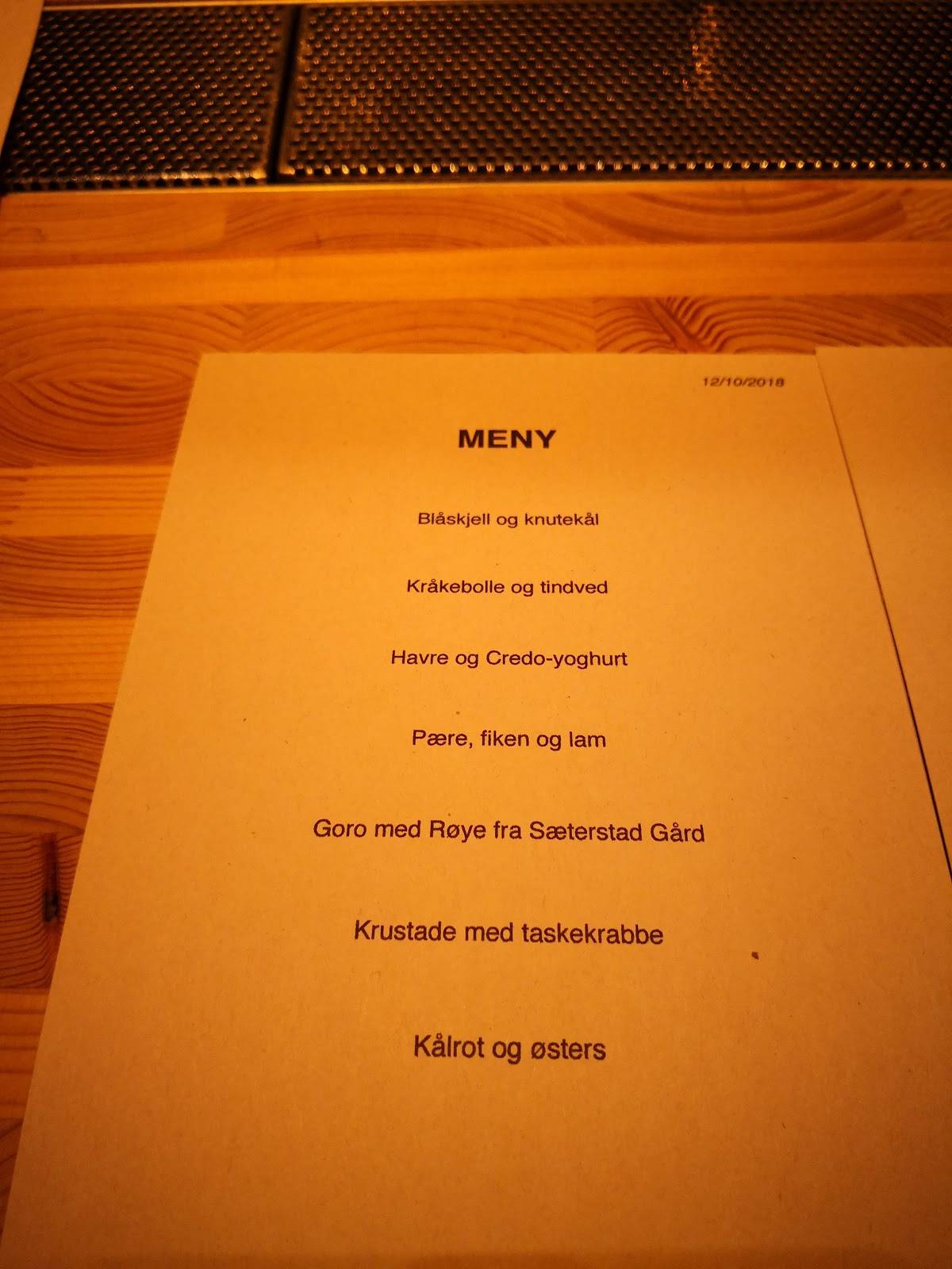 Carta de Credo restaurant, Trondheim, Ladeveien 9