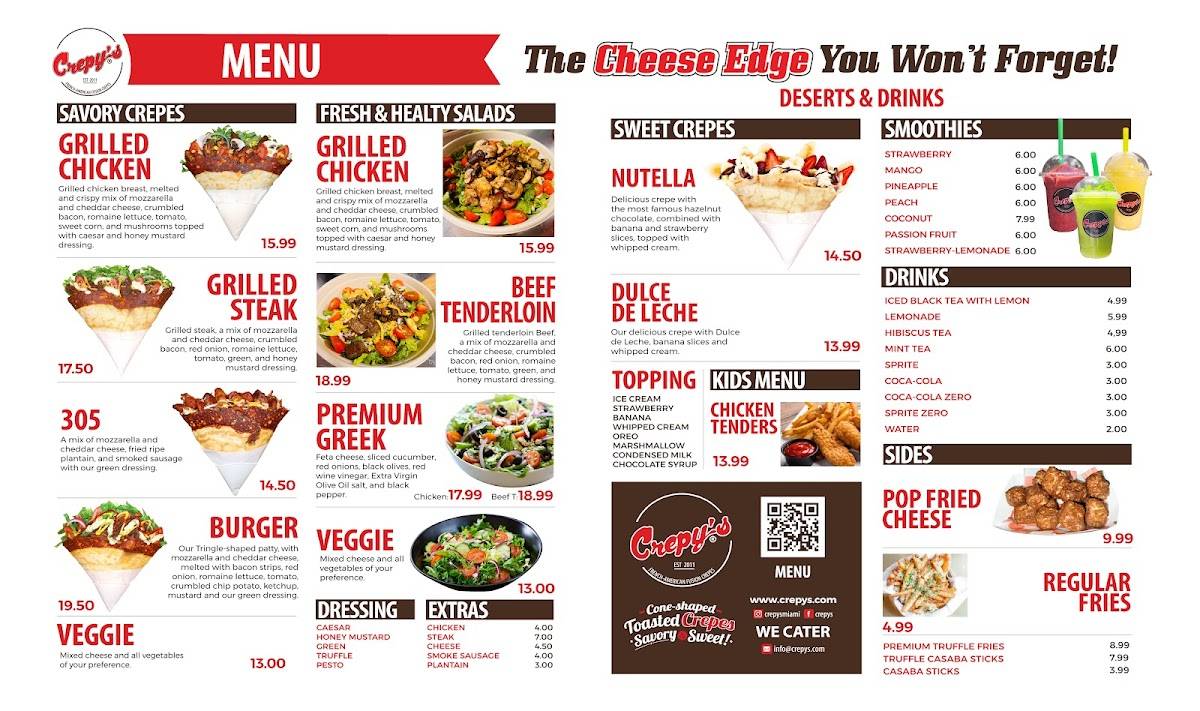 Menu at Crepys restaurant, Miami
