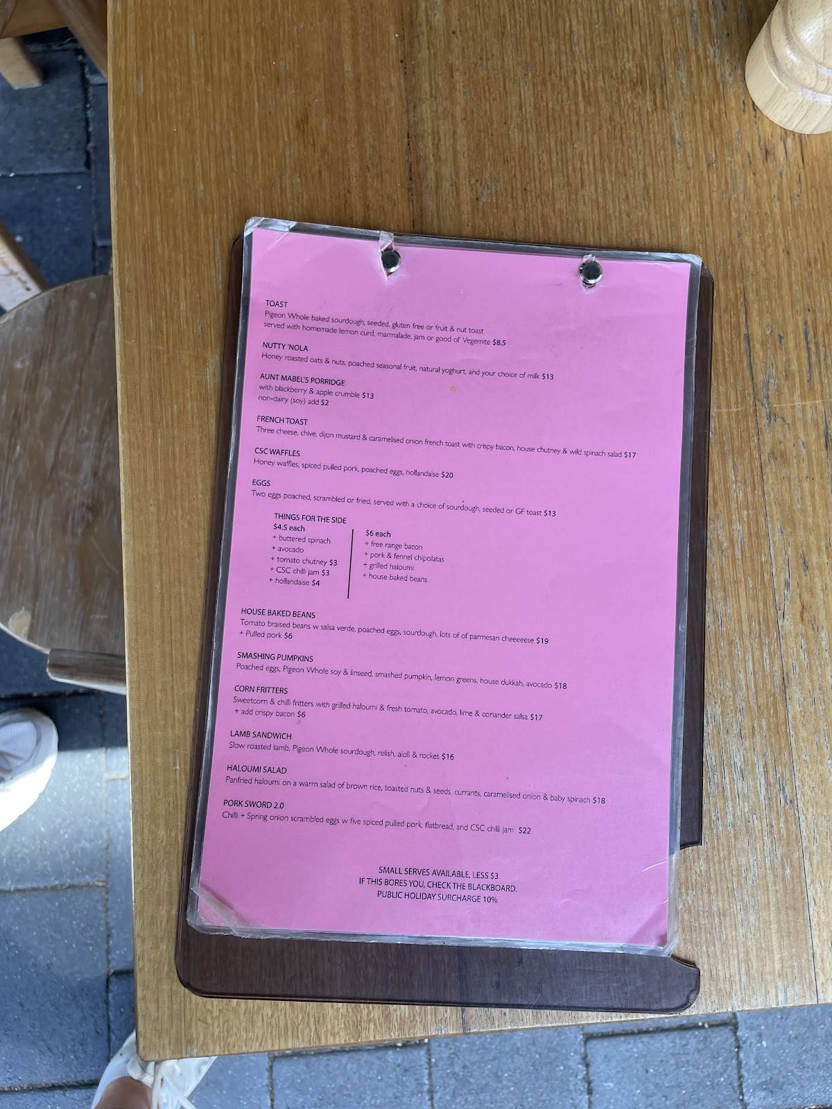 Menu at Criterion Street Cafe, Hobart