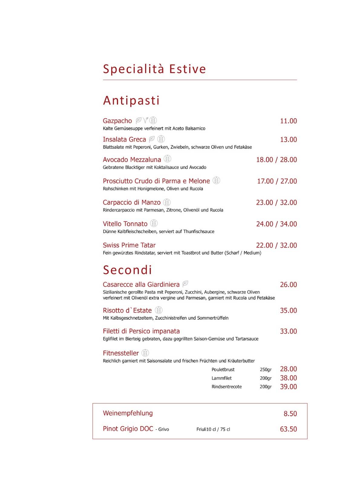 Speisekarte von Cucina Basilisk, Zürich