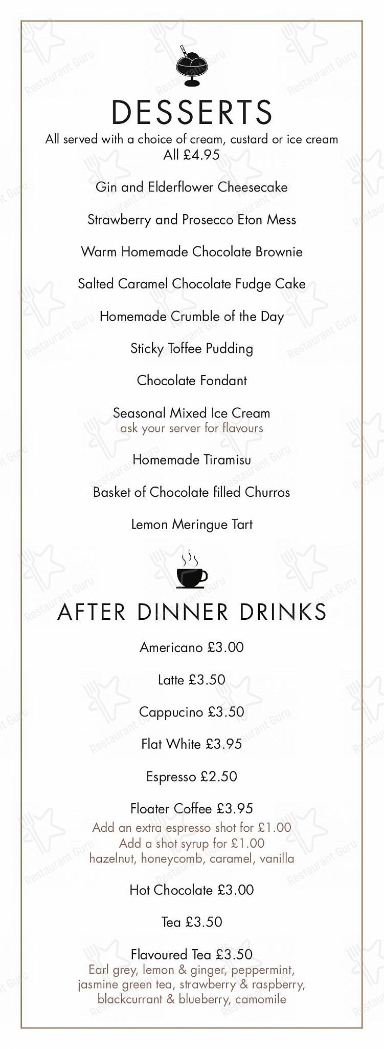 Menu at Cuttle Bridge Inn restaurant, Sutton Coldfield