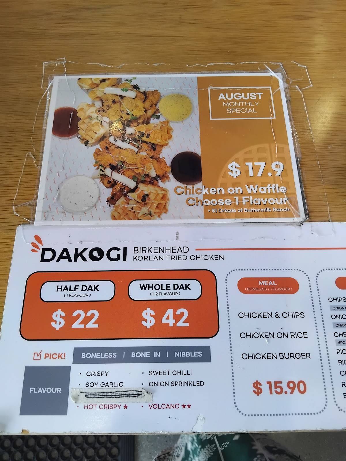 Carta del restaurante DAKOGI Korean fried chicken, Auckland, 80a Mokoia Rd