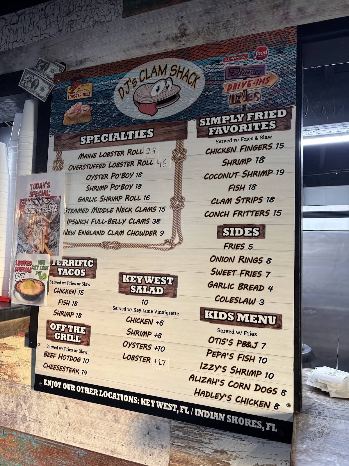 Menu at DJ's Clam Shack St. Augustine restaurant, St. Augustine