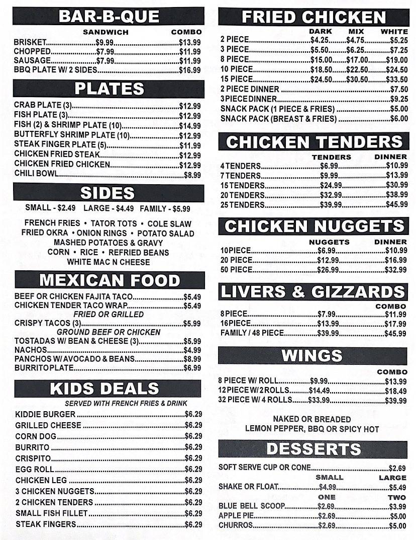 Menu at Varela’s Best restaurant, Yoakum