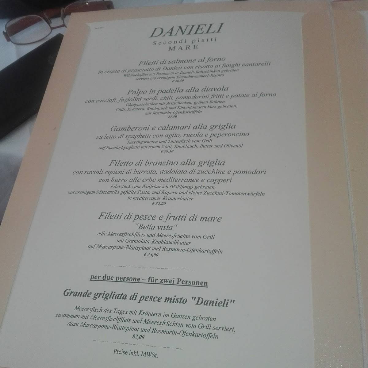 Speisekarte von Restaurant Danieli, Wien