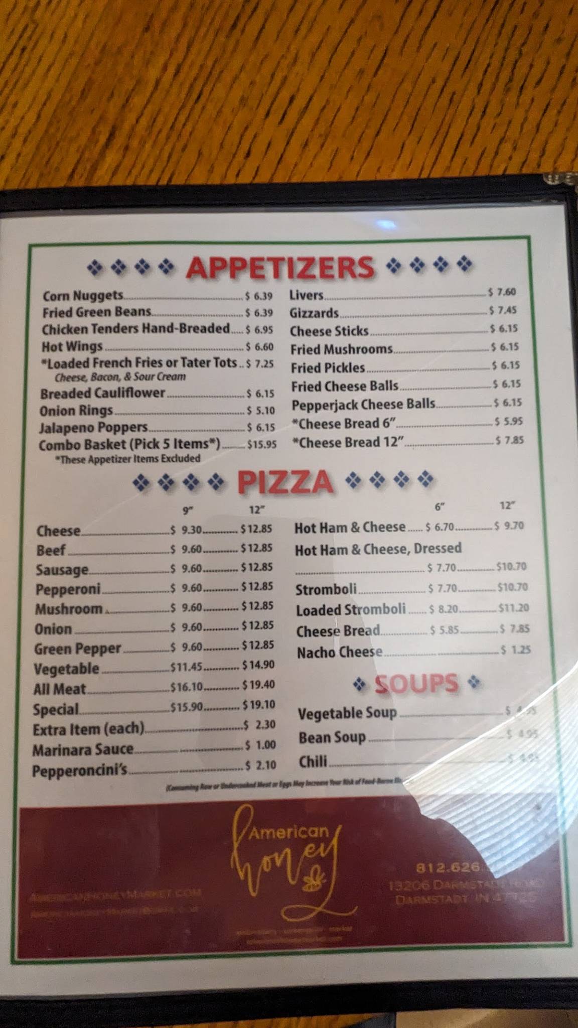 Menu at Darmstadt Inn restaurant, Evansville, Darmstadt Rd