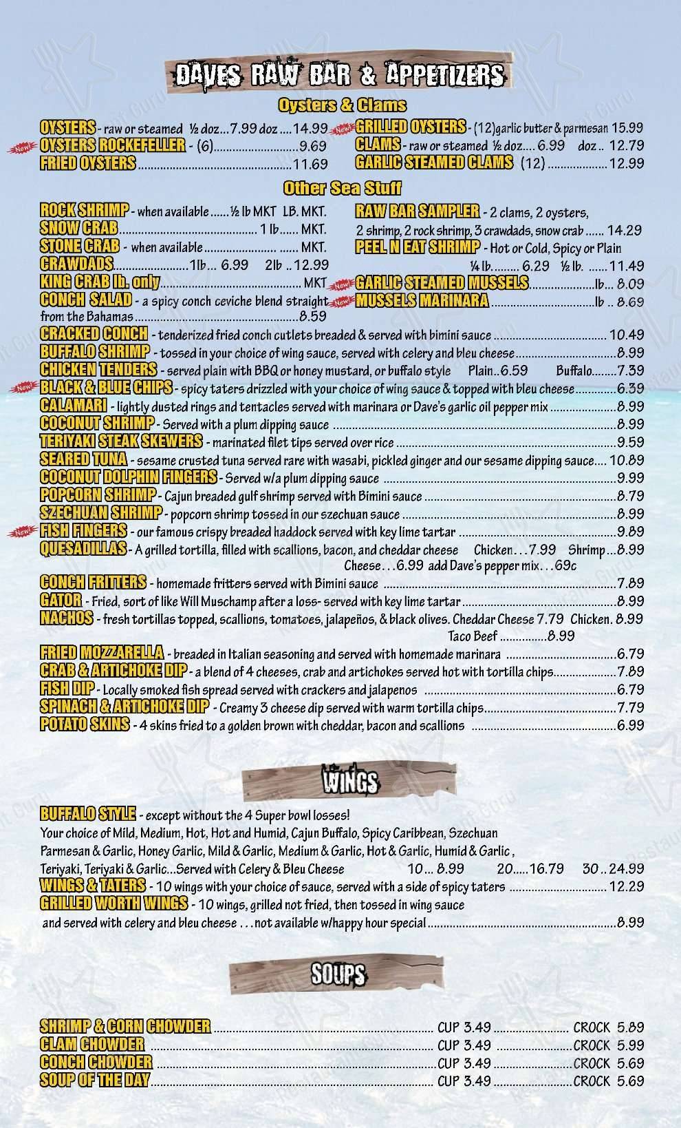 Menu at Dave's Last Resort & Raw Bar, Lake Worth