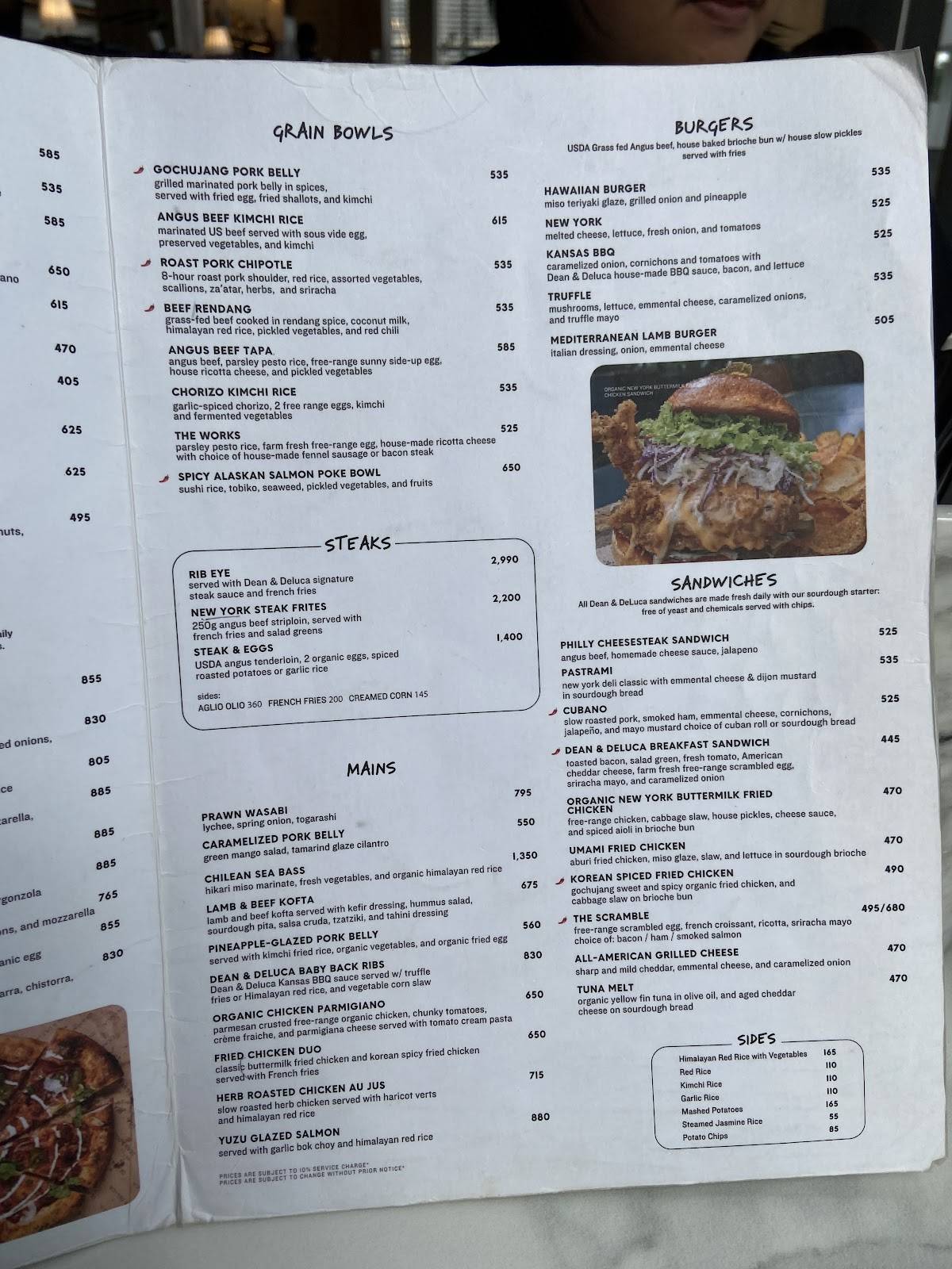 Menu at Dean & Deluca restaurant, Cebu City