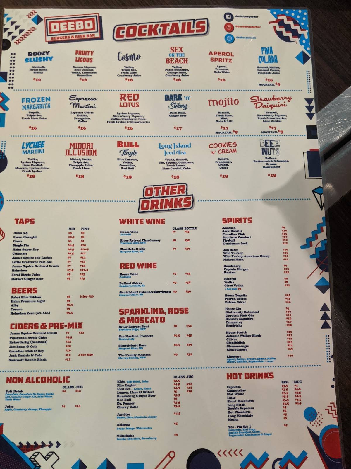 Menu at Deebo Burgers & Beer Bar, O'Connor