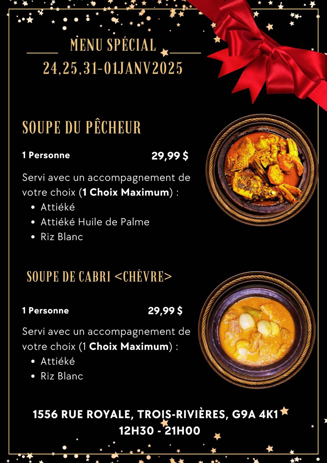 Menu au Restaurant Délices 2 Babi, Trois-Rivières