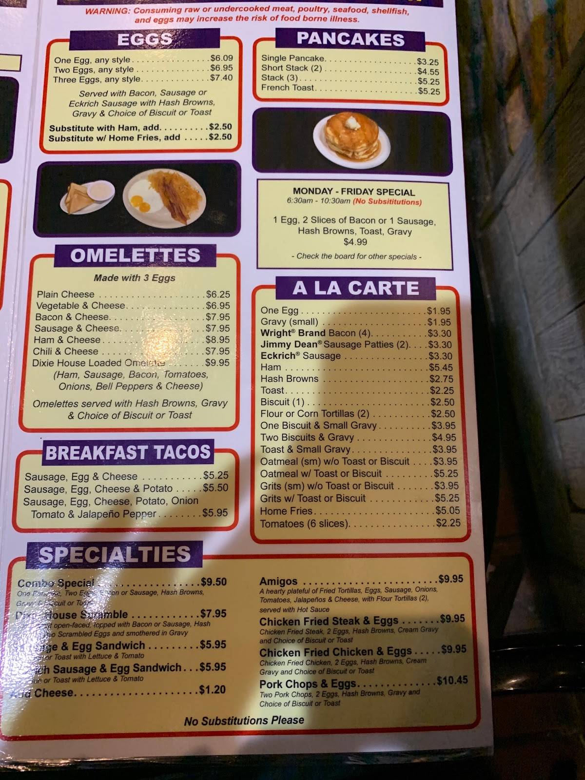 Menu at Dixie House Cafe Hulen, Fort Worth, S Hulen St