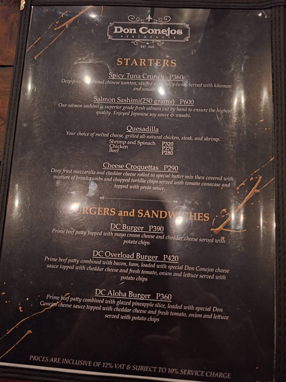 Menu at Don Conejos Restorante restaurant, Quezon City