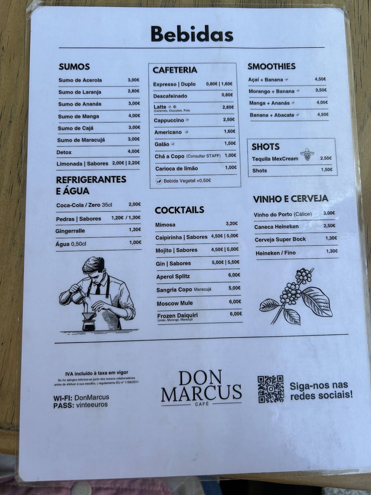 Menu at Don Marcus Café, Braga