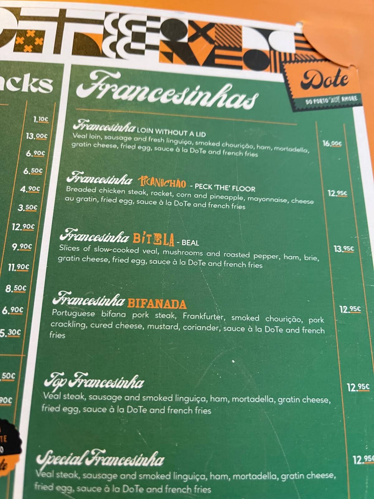 Menu em Dote Cervejaria Moderna restaurante, Lisboa