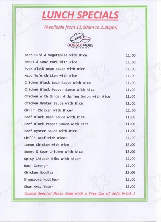 Menu at Double Woks restaurant, Bentleigh East