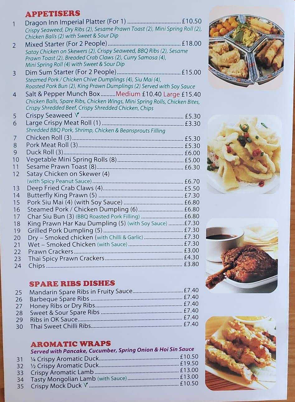Menu at Dragon Inn Chinese Restaurant, Swanage