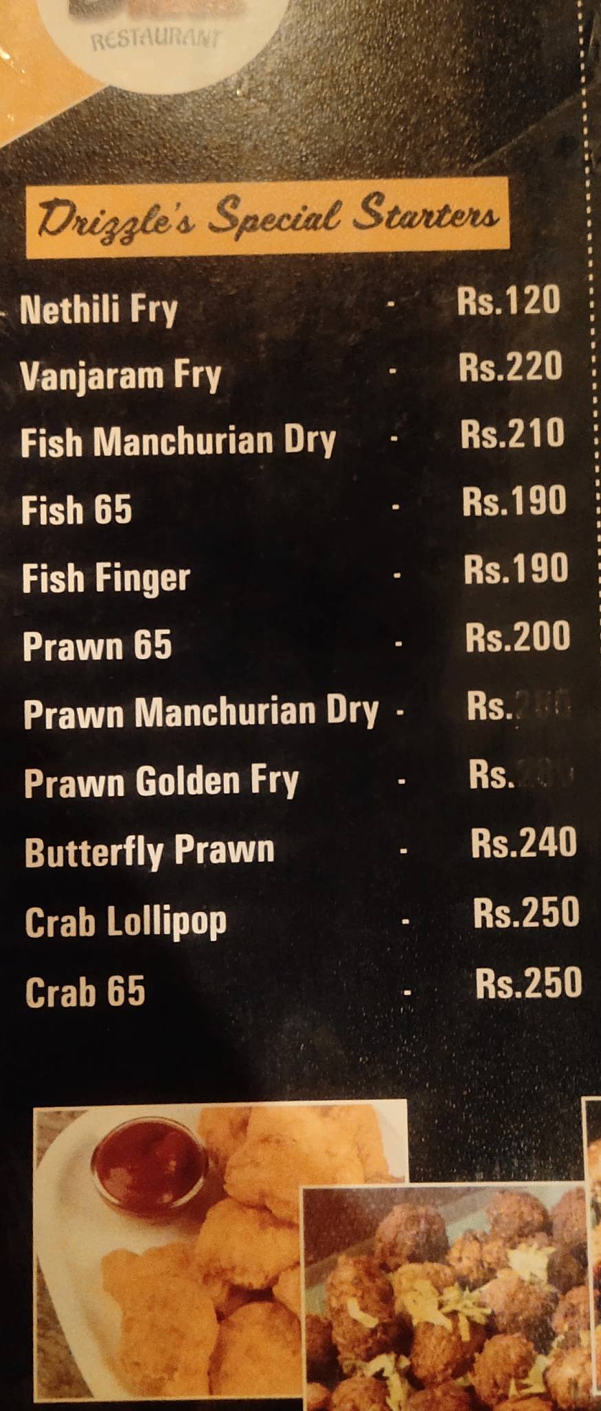 Menu at Drizzle Restaurant, Courtallam