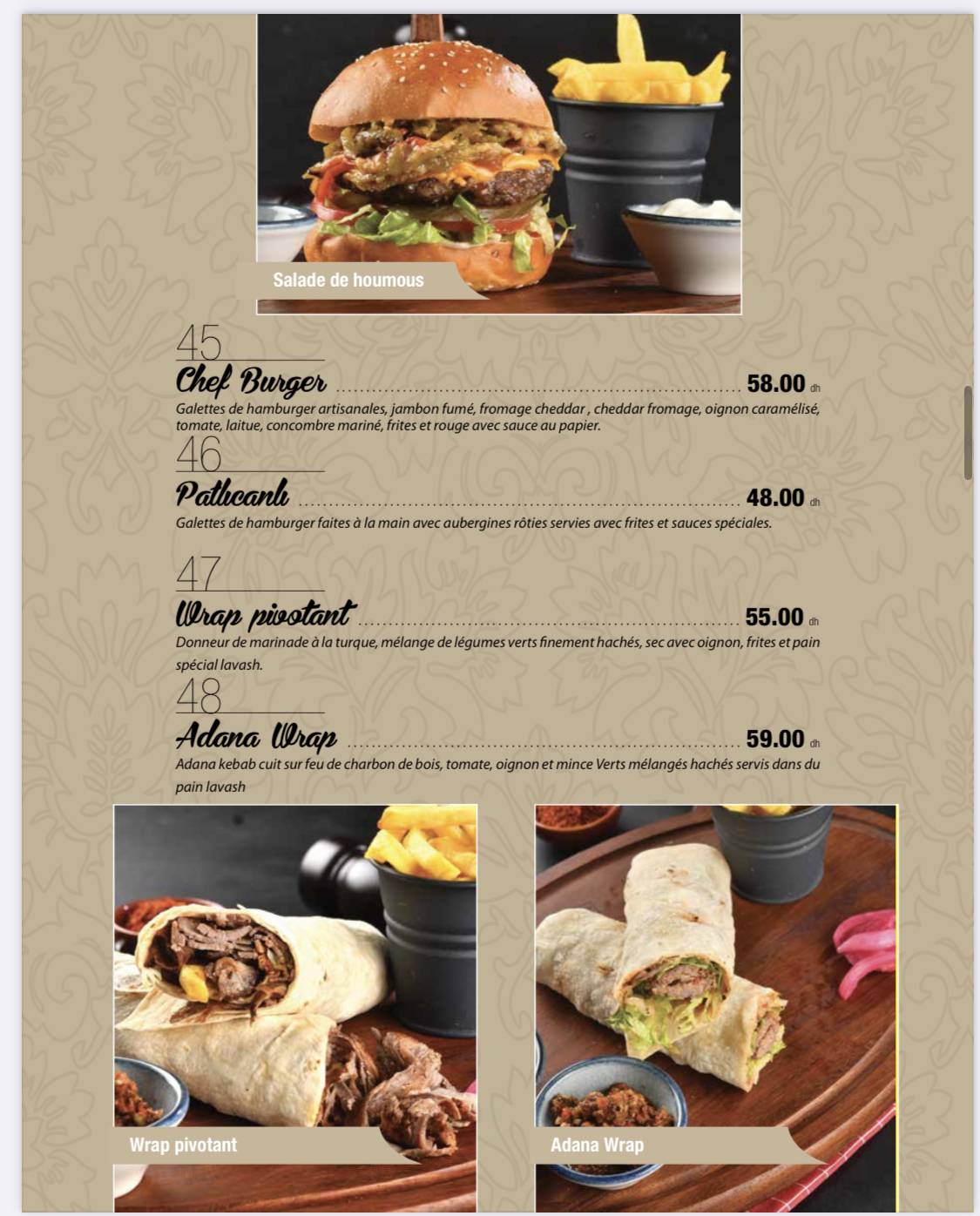 Menu au EFSANE Chef Turkish Cuisine By Amine restaurant, Casablanca