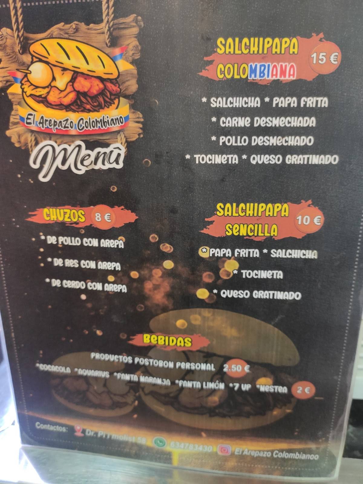 Carta del restaurante El Arepazo Colombiano, Barcelona
