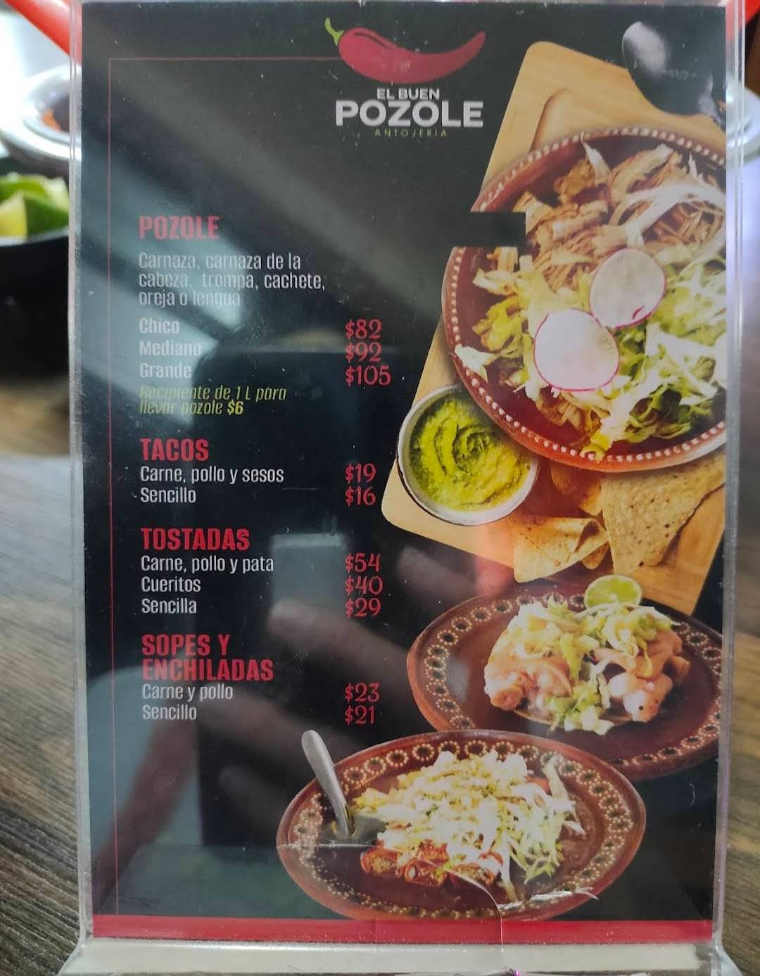 Carta del restaurante El Buen Pozole!, Zapopan, C. Playa del Hornos 1108