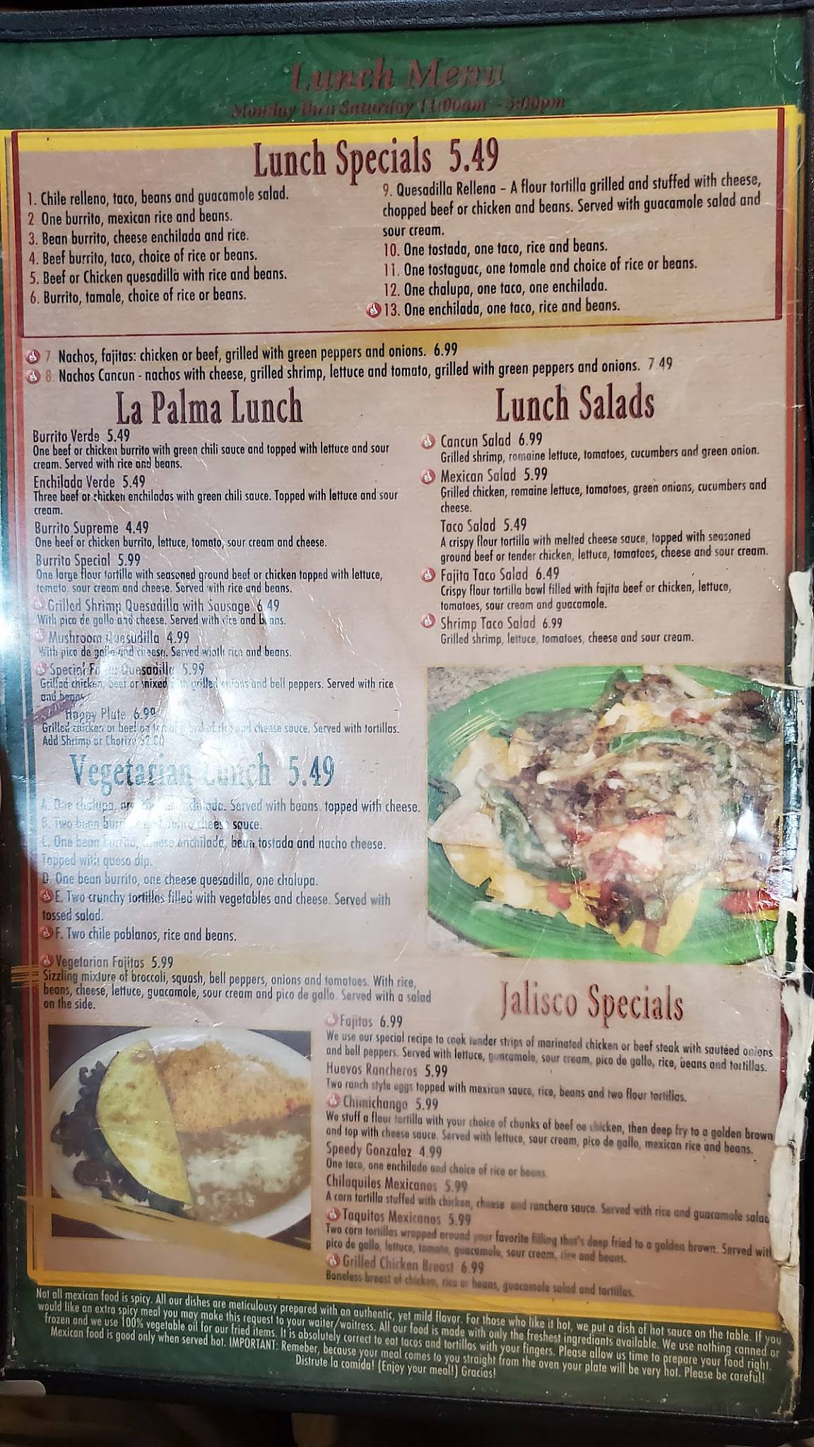 Menu at El Cabrito restaurant, Winona