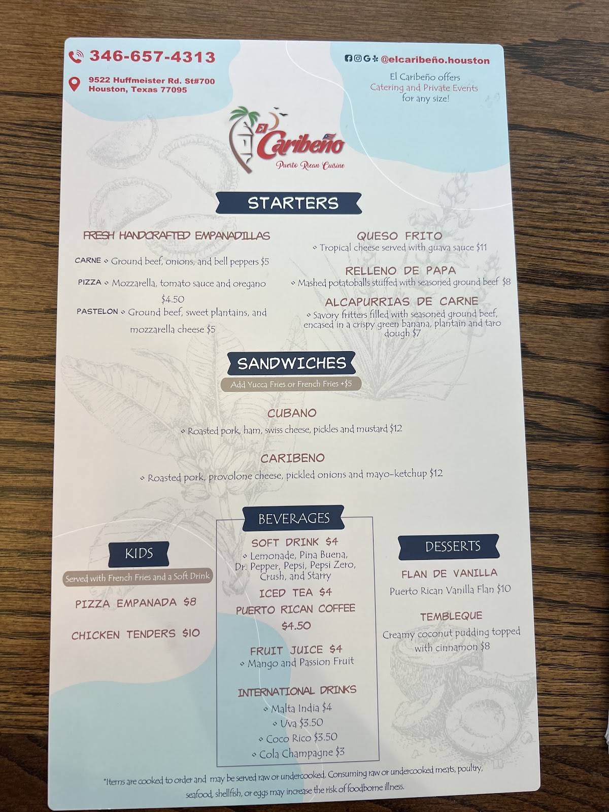 Menu at El Caribeño Puerto Rican Restaurant, Houston, Huffmeister Rd #700