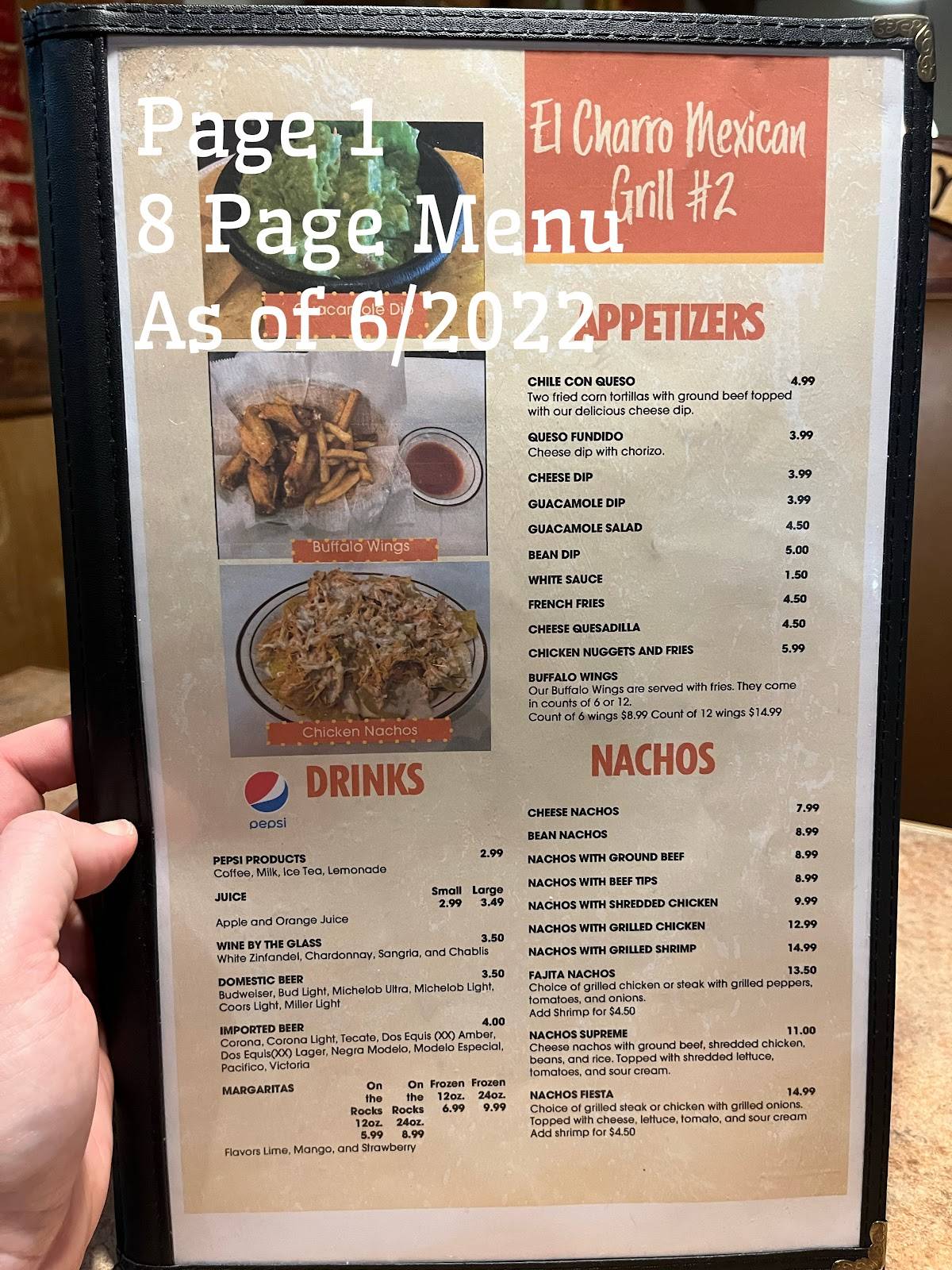 Menu at El Charro Mexican Grill restaurant, Floyd