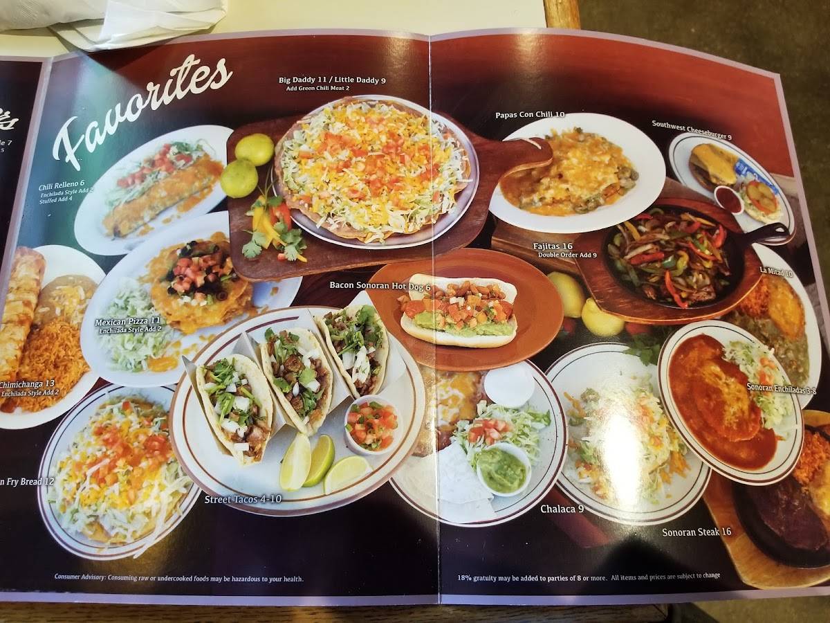 Menu at El Charro restaurant, Safford