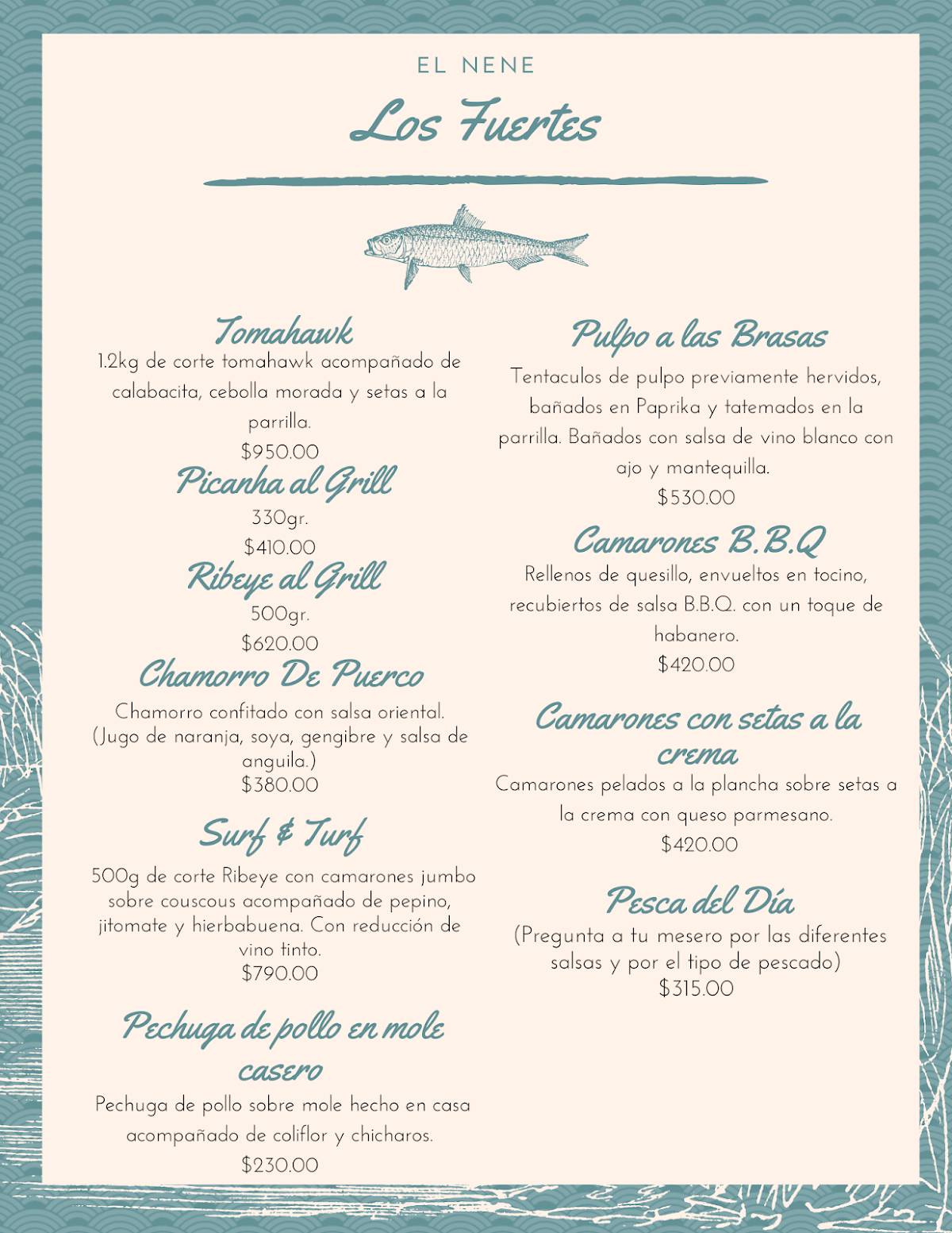 Menu at Restaurant El Nene, Puerto Escondido