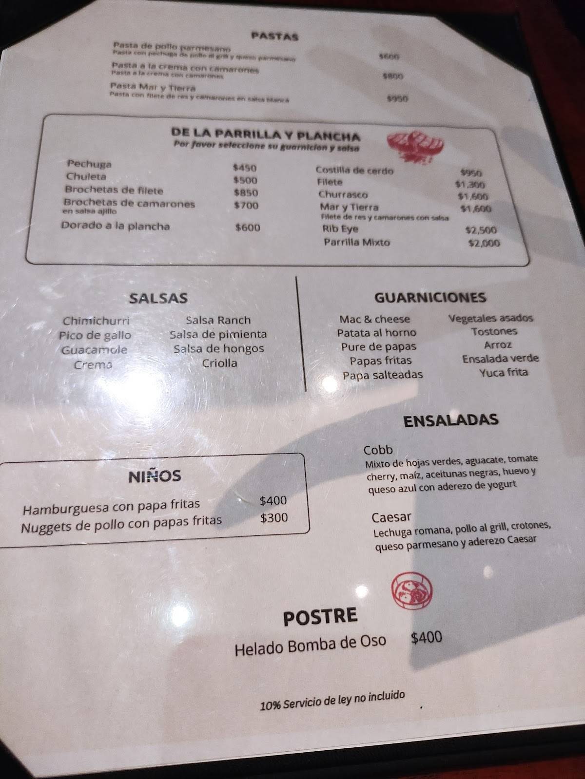 Carta de Restaurant El Oso, Cabrera