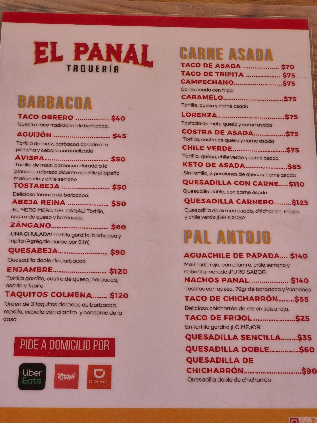 Carta del restaurante El Panal Taquería Sucursal Colosio, Hermosillo