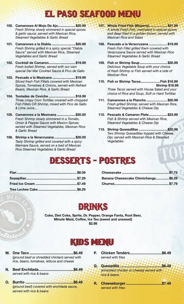 Menu at El Paso Mexican Grill - Slidell restaurant, Slidell