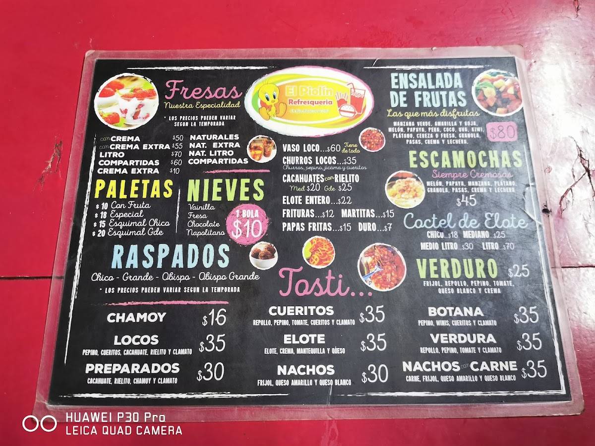 Carta del restaurante El Piolín, Ciudad Obregón
