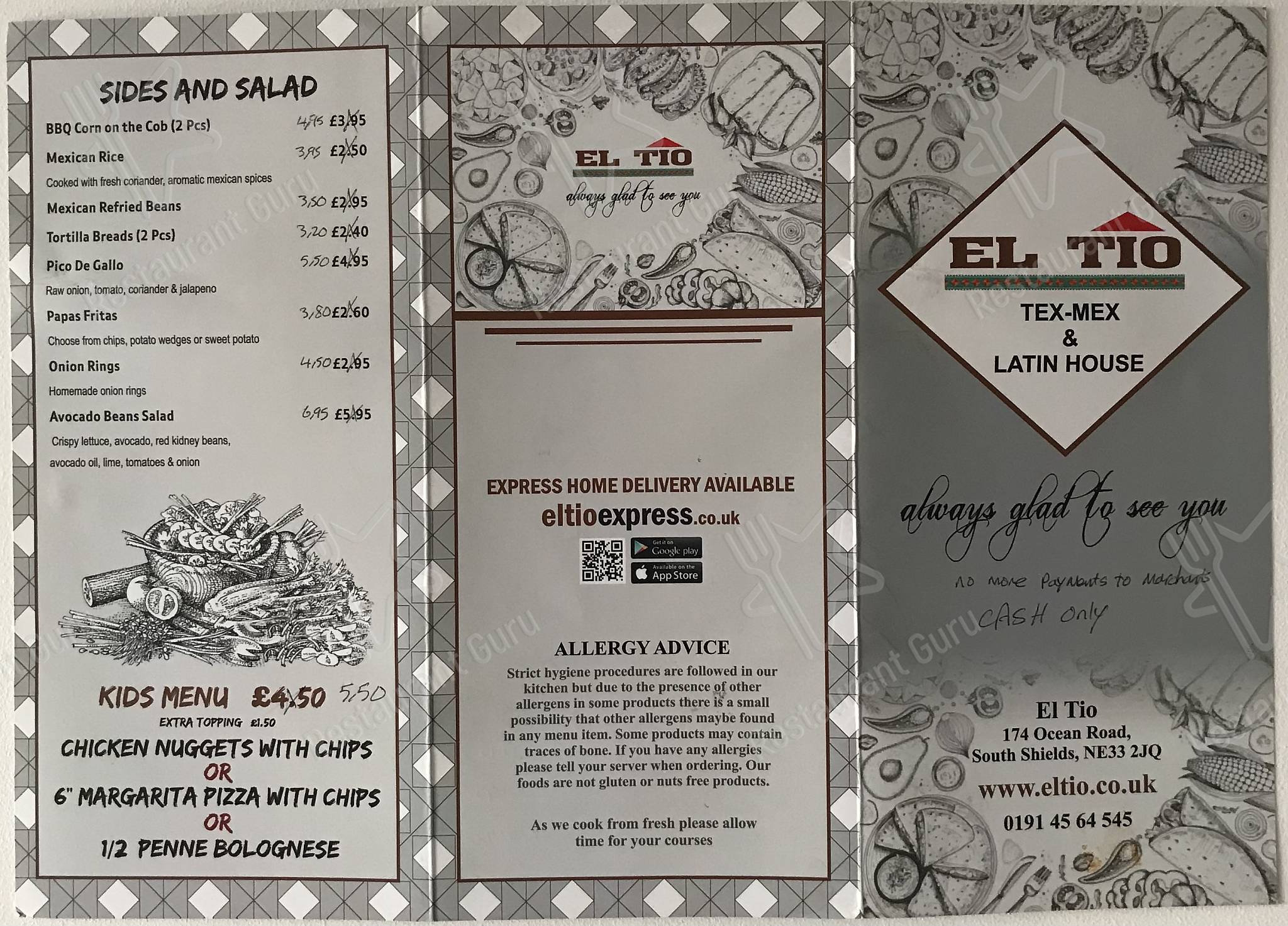 Menu at El Tio Latin Restaurant, South Shields