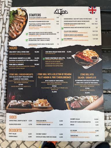 Menu em El Toro restaurante, Nazaré