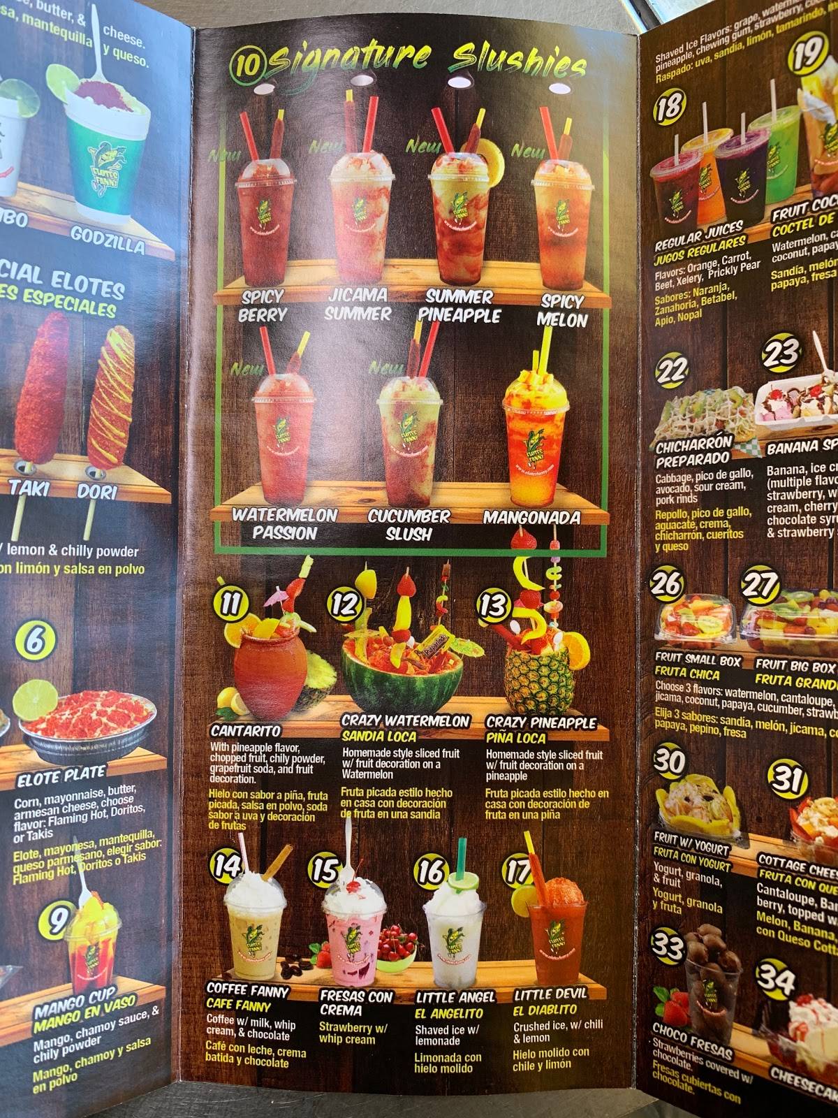 Carta del restaurante Elotes Fanny, Garland