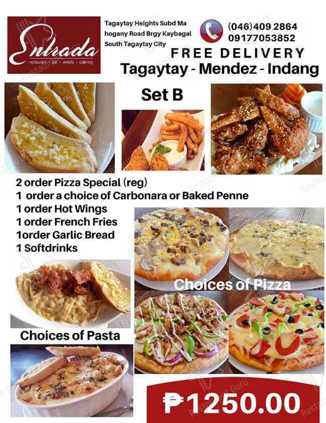 Menu at Entrada restaurant, Tagaytay, 4W3P+84W