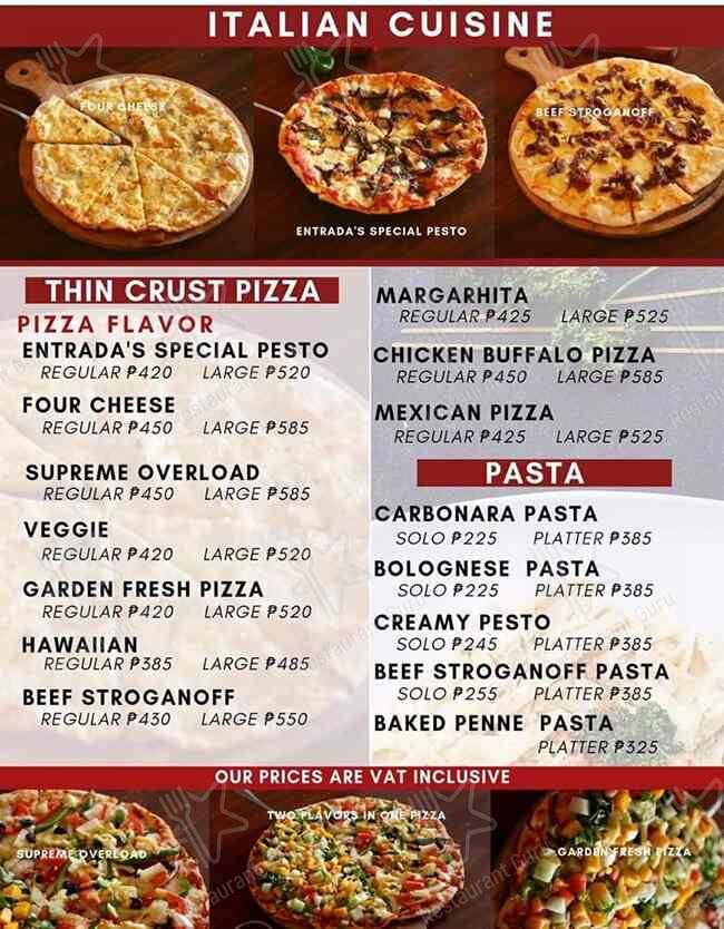 Menu at Entrada restaurant, Tagaytay, 4W3P+84W