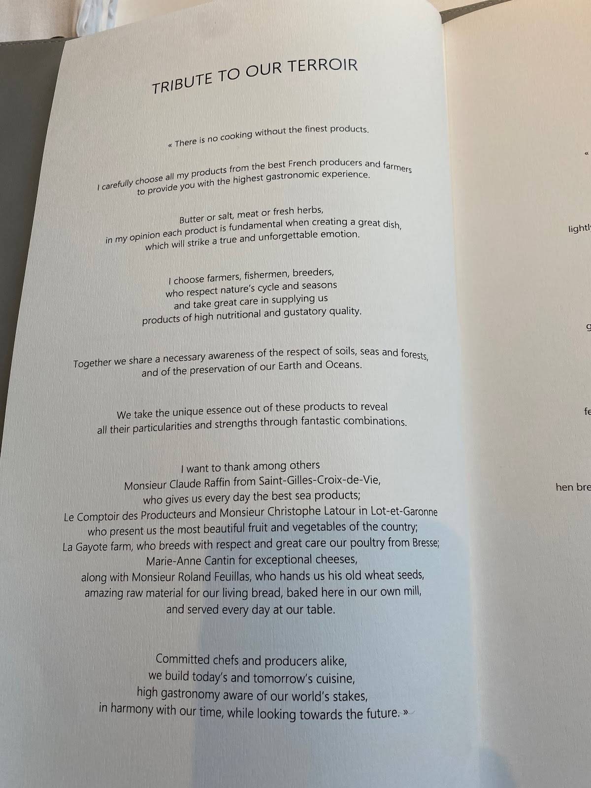Menu at Epicure restaurant, Paris, 112 Rue du Faubourg Saint-Honoré
