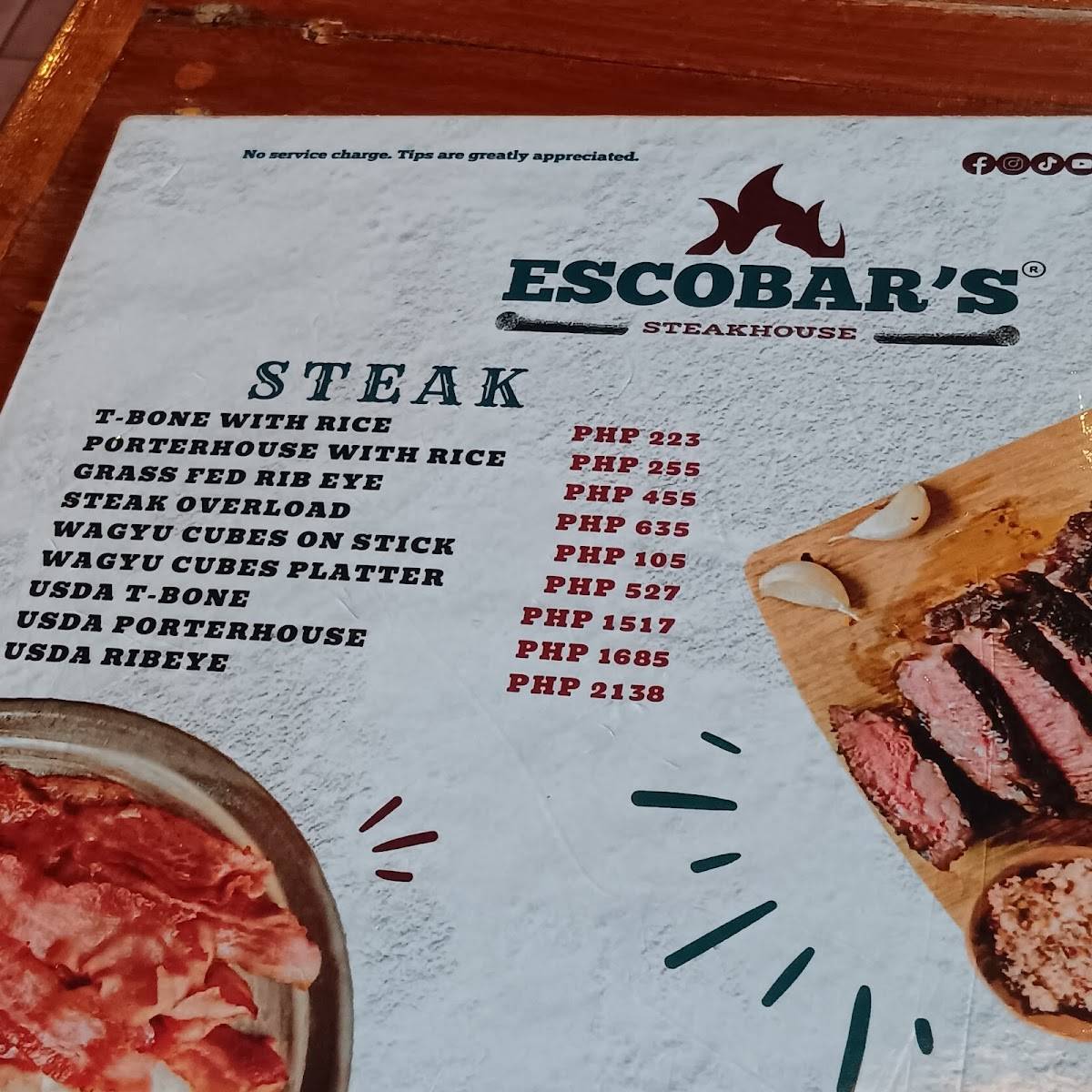 Menu at Escobar's Steakhouse, Parañaque