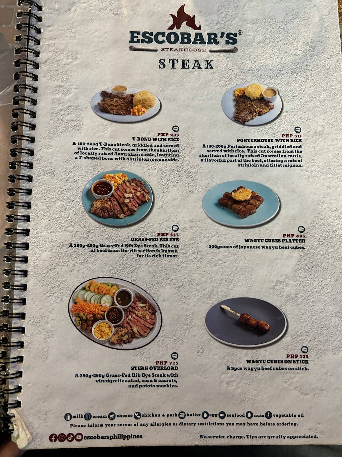 Menu at Escobar's Steakhouse, Quezon City, South Triangle