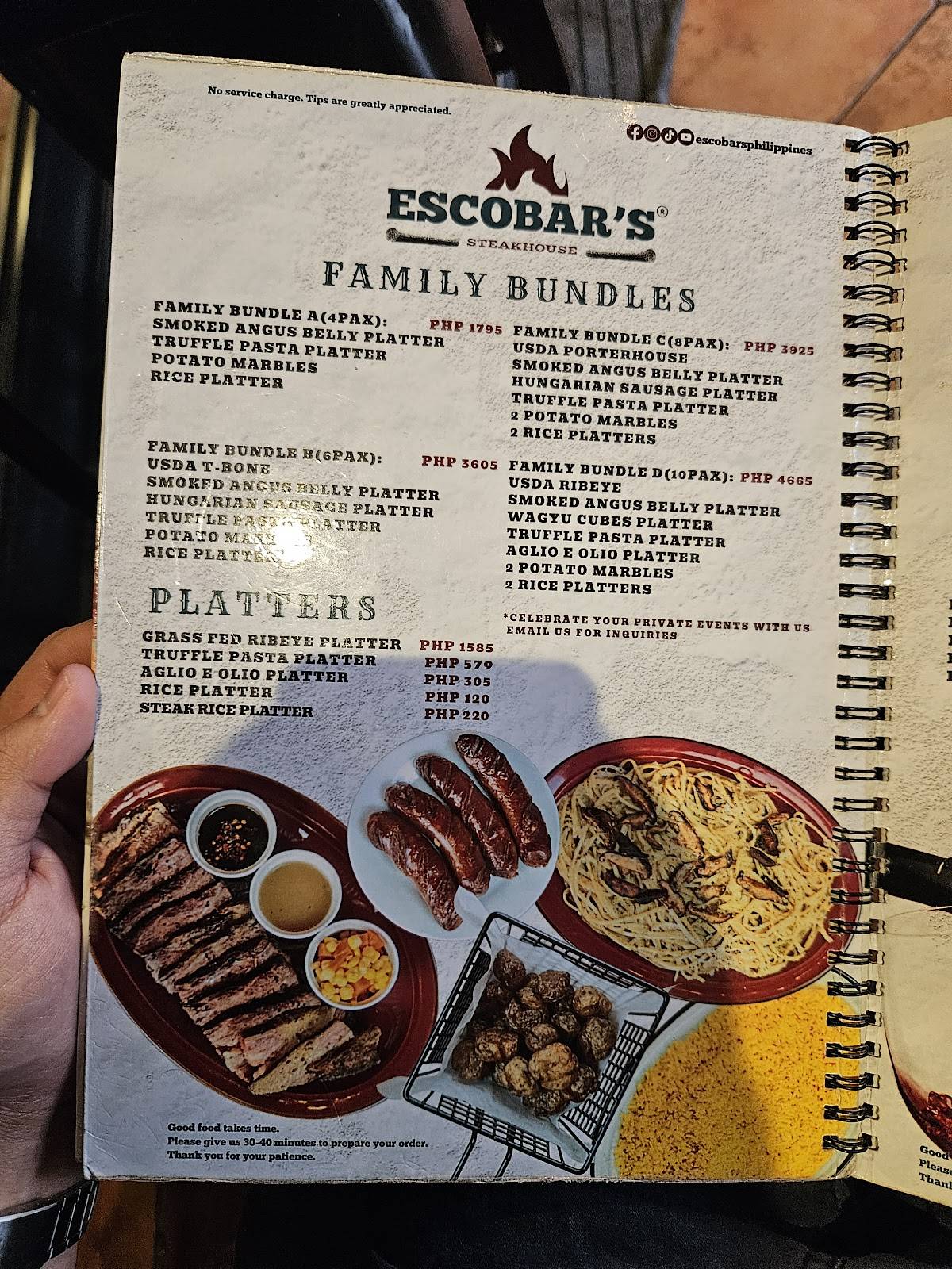 Menu at Escobar's Steakhouse, Quezon City, South Triangle