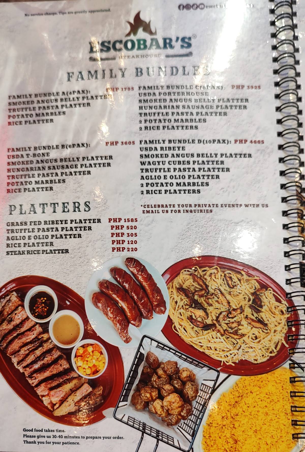 Menu at Escobar's Steakhouse, Quezon City, South Triangle