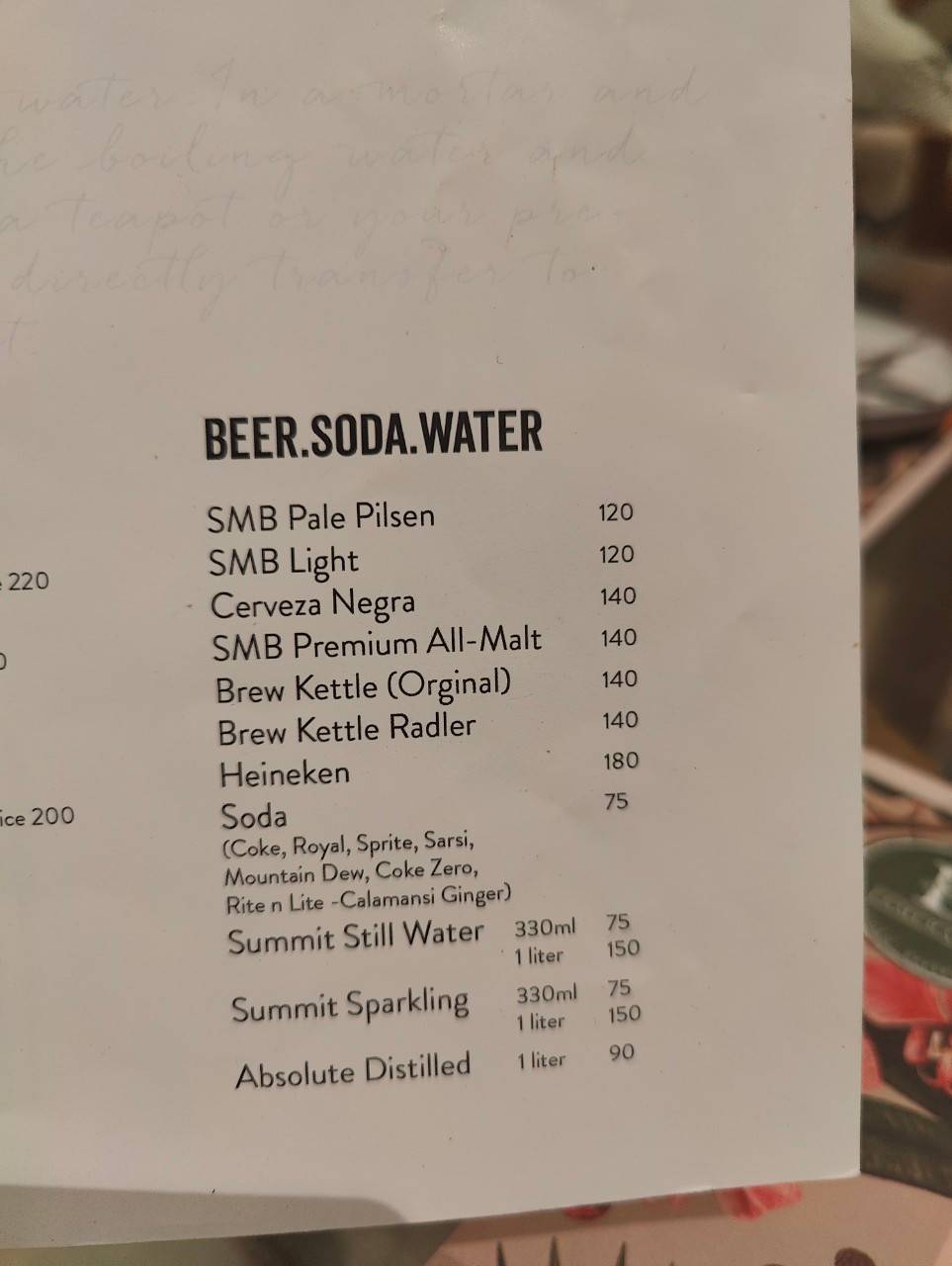 Menu at Esmeralda Kitchen restaurant, Quezon City
