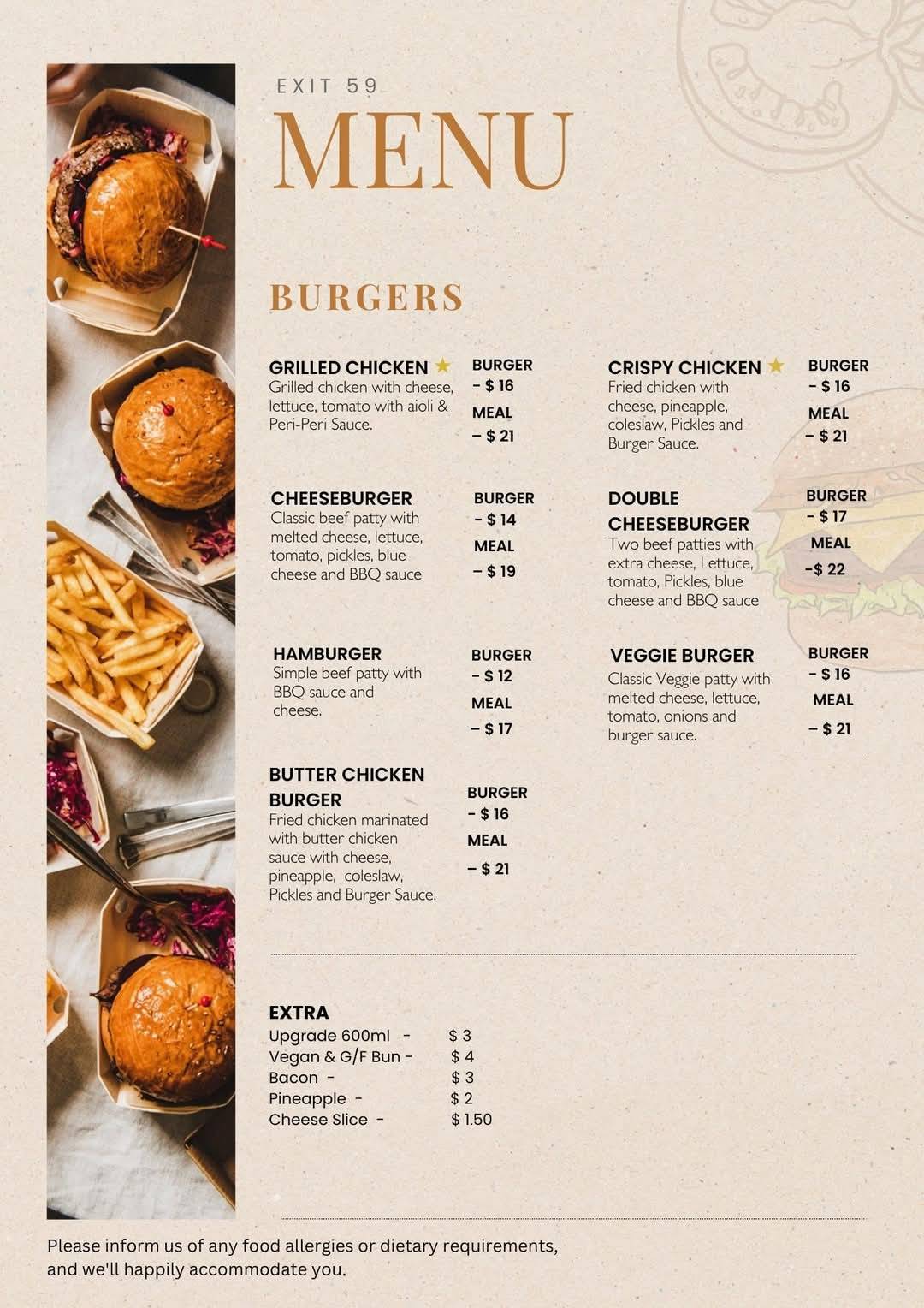Menu at Exit 59 restaurant, Moonee Beach, 2 Moonee Beach Rd